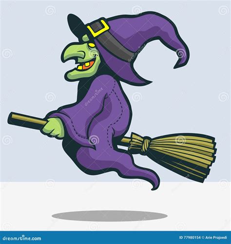Scary Witch Riding Broomstick Cartoon Stock Vector Illustration Of
