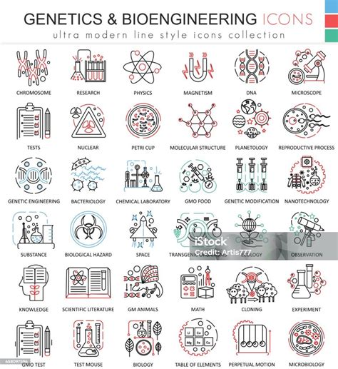 벡터 유전학 및 생화학 컬러 플랫 라인 앱 및 웹 디자인에 대한 윤곽 선 윤곽선 유전학 화학 첨단 기술 요소 아이콘 생명 공학에 대한 스톡 벡터 아트 및 기타 이미지