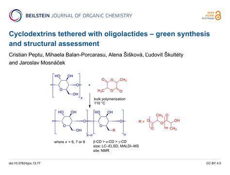 Bjoc Cyclodextrins Tethered With Oligolactides Green Synthesis And