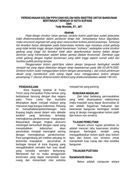 Perencanaan Kolom Pipih Dan Kolom Non Simetris Untuk Bangunan Bertingkat Rendah Di Kota Kupang Pdf