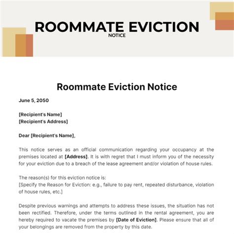 Roommate Eviction Notice Template Word