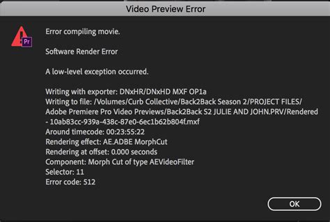 morph cut a low level exception occurred imposs adobe community
