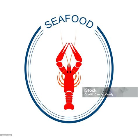 왕새우 로고입니다 레드 리버 랍스터 Langoustine 또는 흰색 배경에 고립 갑각류 요리 해산물 디자인입니다 벡터 일러스트입니다 갈고리 발톱에 대한 스톡 벡터 아트 및