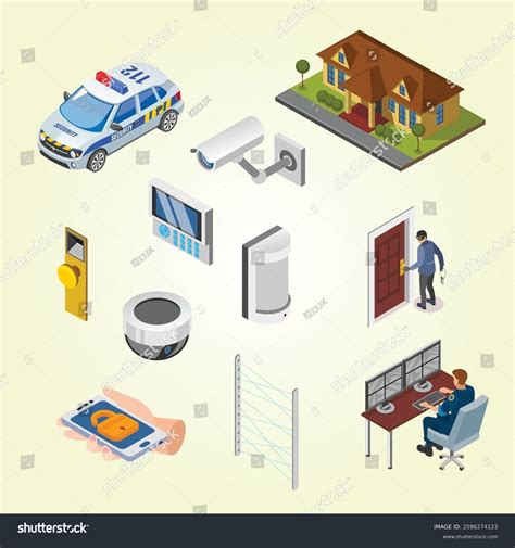 Security Systems Isometric Flowchart Surveillance Cameras Stock Vector