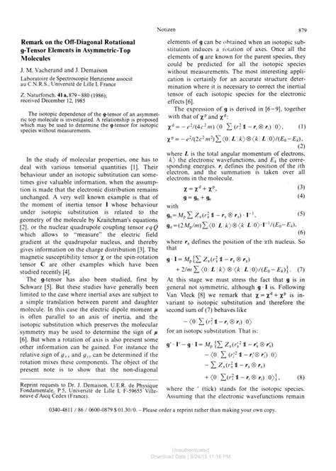Pdf Notizen Remark On The Off Diagonal Rotational G Tensor Elements In Asymmetric Top Molecules
