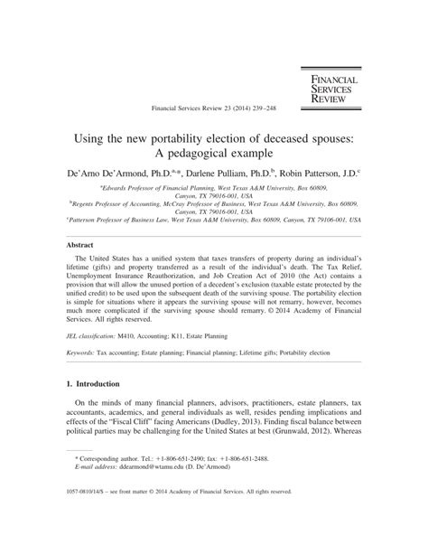 Pdf Using The New Portability Election Of Deceased Spouses A
