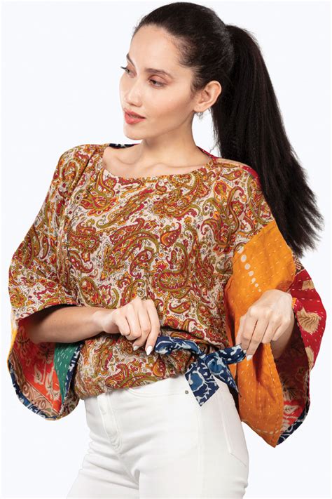 Kantha Kimono Top Handmade From Up Cycled Cotton Saris