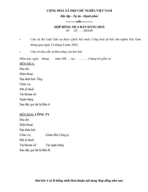 Hop Dong Mua Ban Hop Dong Mua Ban Mau C Ng Ho X H I Ch Ngh A