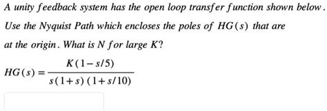 Solved A Unity Feedback System Has The Open Loop Transfer Function Shown Below Use The Nyquist