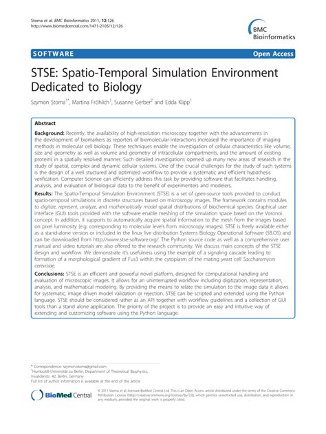 Pdf Stse Spatio Temporal Simulation Environment Dedicated To Biology