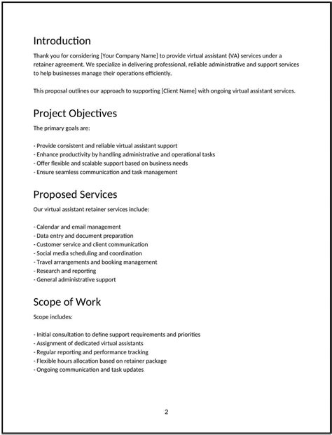 Virtual Assistant Retainer Proposal Free Template
