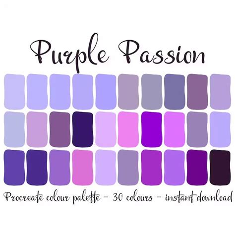 Purple Passion Procreate Colour Palette And Hex Codes With Image Of
