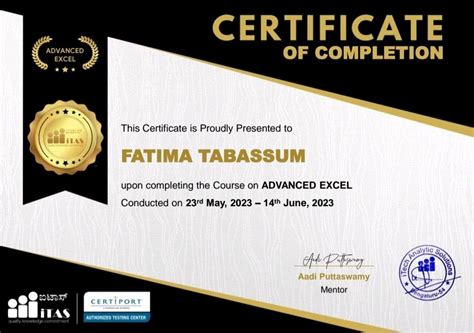 Fatima Tabassum On Linkedin Advanceexcel Dataanalytics Certification