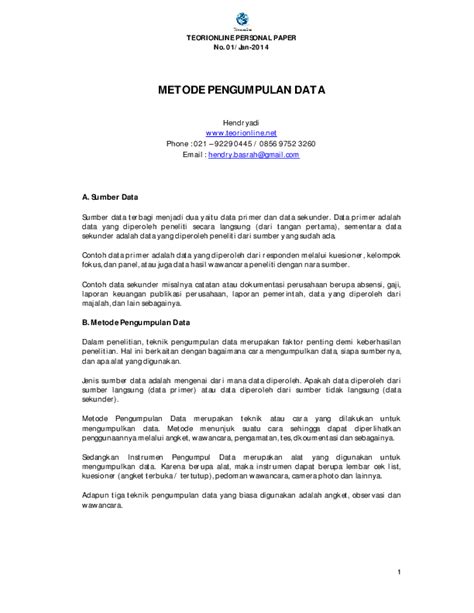 Pdf Metode Pengumpulan Data