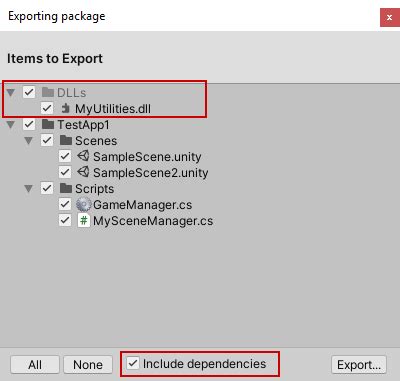 DLLs für Unity Wie man eine DLL als Abhängigkeit in einem Unity Package exportiert und in