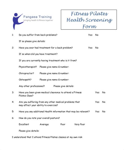 Free 11 Sample Health Screening Forms In Pdf Ms Word Excel
