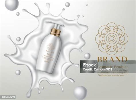 화장품 우유 로션 제품 벡터 배너 템플릿 매끄러운 스킨 케어 모형 홍보 광고 디자인을 위한 리퀴드 스플래시가 있는 화장품 바디 로션 제품 3차원 형태에 대한 스톡 벡터 아트