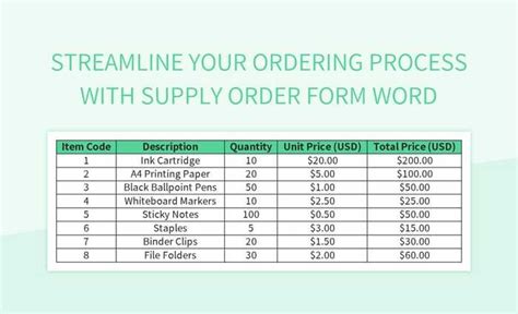 Streamline Your Ordering Process With Supply Order Form Word Excel Template Free Download