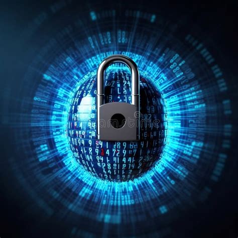 Cybersecurity Concept Blue Keylock With Binary Code Generative Ai Stock Illustration
