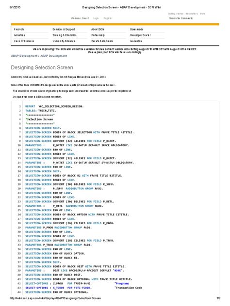 Designing Selection Screen Abap Development Scn Wiki Pdf Information Technology World