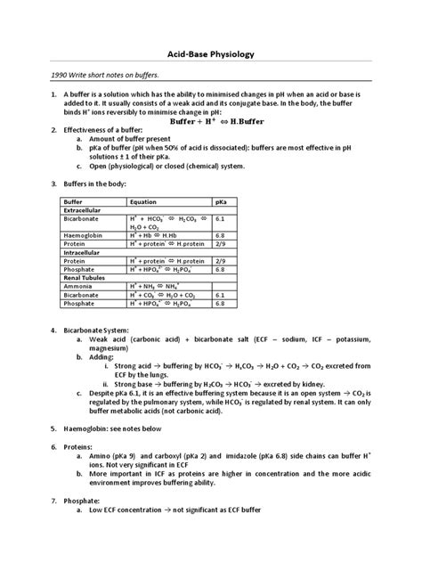 Acid Base Physiology Pdf Buffer Solution Bicarbonate
