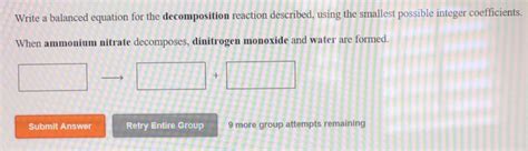 solved write a balanced equation for the decomposition