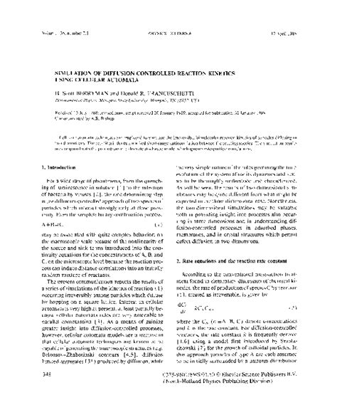 Pdf Simulation Of Diffusion Controlled Reaction Kinetics Using Cellular Automata