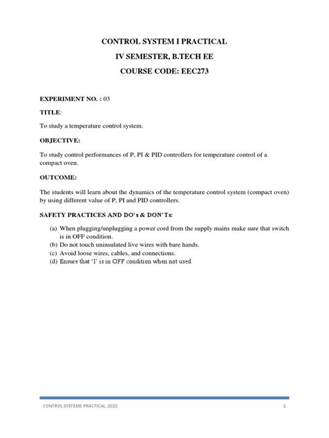 temperature control experiment pdf control theory control system