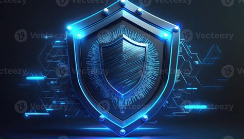 Cyber Security Digital Data Protection Shield On Blue Background Database Security Software