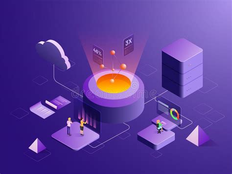 Big Data Storage Or Data Analysis Concept Based Isometric Design Stock Illustration