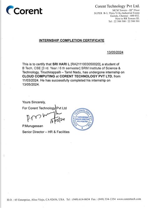 srihari l on linkedin cloudcomputing internship techintern