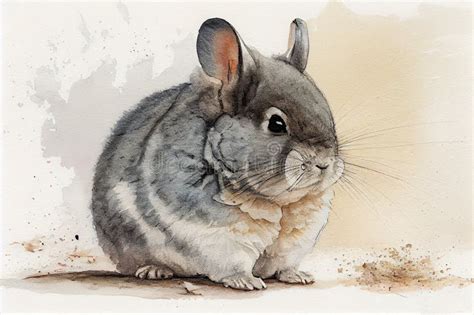 Chinchilla Drawing With Bit Of Watercolour Stock Illustration