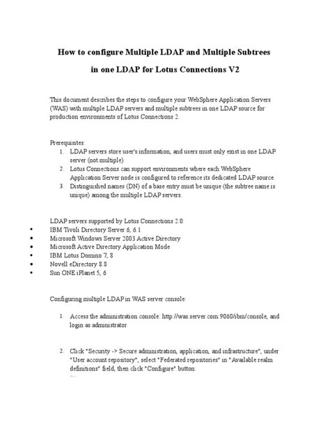 How To Configure Multiple Ldap And Multiple Subtree In One Ldap For Lotus Connections 2 0 Pdf