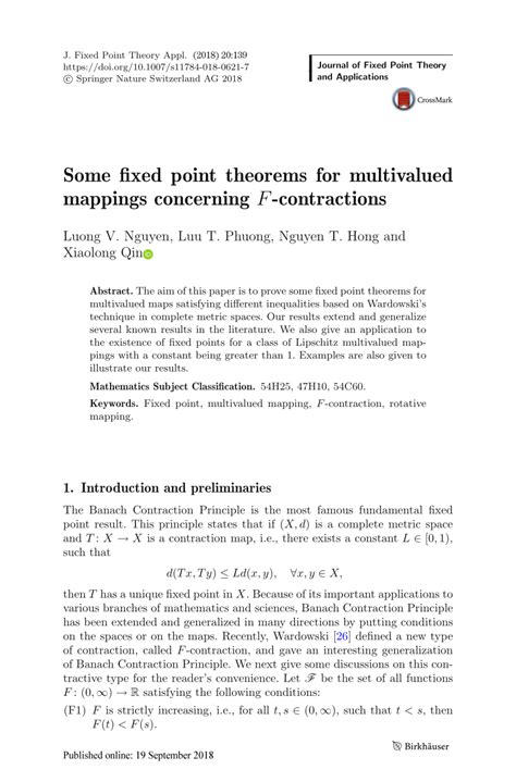 Pdf Some Fixed Point Theorems For Multivalued Mappings Concerning F