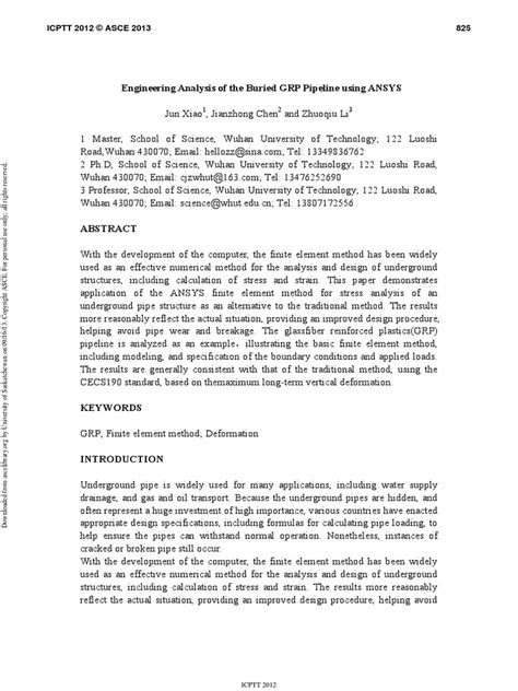 Engineering Analysis Of The Buried Grp Pipeline Using Ansys Pdf