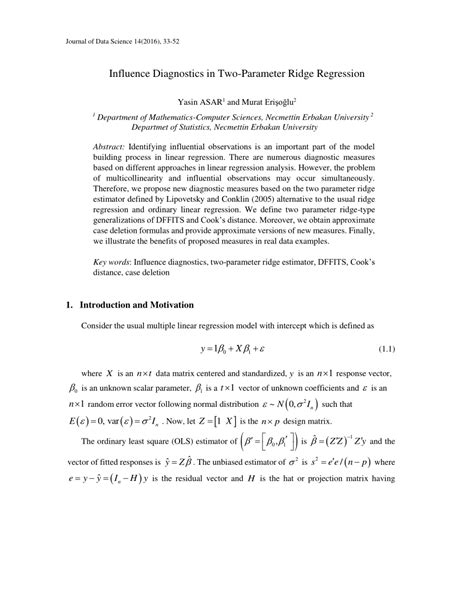pdf influence diagnostics in two parameter ridge regression