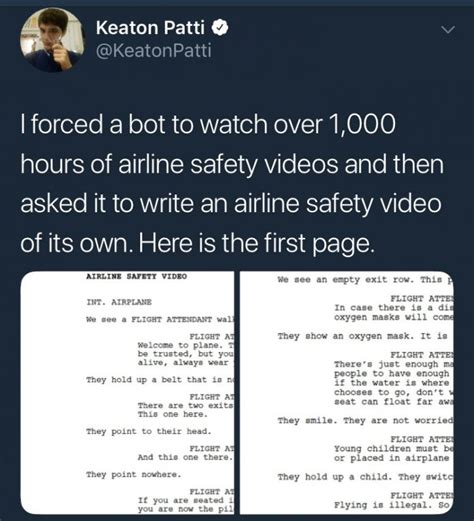 bot tries to write an airline safety video aviation humor