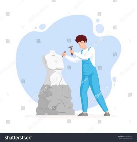 Male Sculptor Hitting Use Hammer Creating Stock Vector Royalty Free 2030163269 Shutterstock
