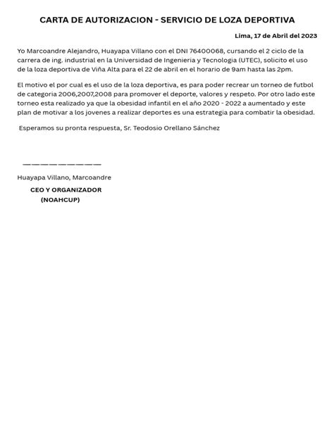 Solicitud De Uso De Loza Para Torneo De Fútbol Pdf