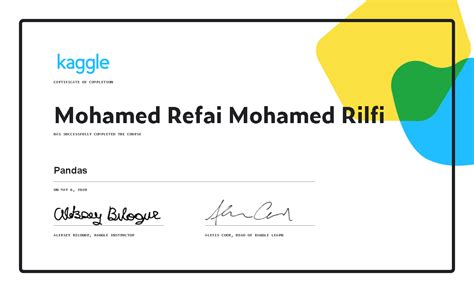 Mohamed Refai Mohamed Rilfi Completed The Pandas Course On Kaggle