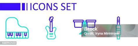 세트 라인 오디오 잭 봉고 드럼 일렉트릭베이스 기타 및 그랜드 피아노 아이콘 벡터 0명에 대한 스톡 벡터 아트 및 기타 이미지 0명 검은색 고전 양식 Istock
