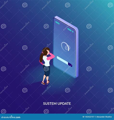 Isometric System Update Concept Software Update On Mobile Phone The