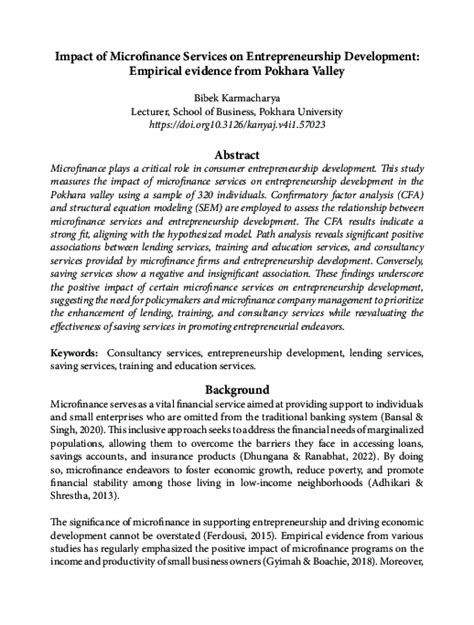 Pdf Impact Of Microfinance Services On Entrepreneurship Development Empirical Evidence From