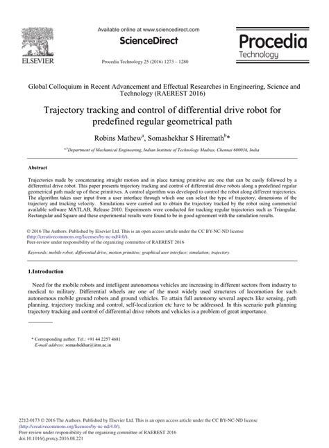 Pdf Trajectory Tracking And Control Of Differential Drive Robot For Predefined Regular