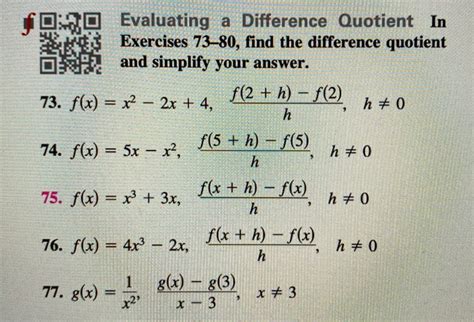 solved evaluating a difference quotient in exercises 73 80