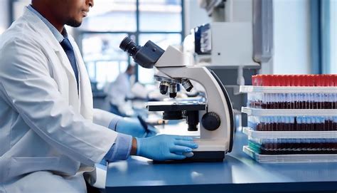 Pathology Lab With Technician Examining Biopsy Samples Premium Ai