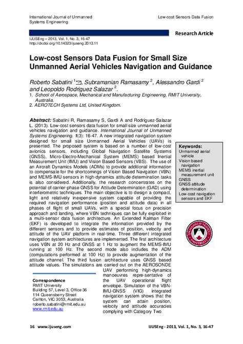 Pdf Low Cost Sensors Data Fusion For Small Size Unmanned Aerial