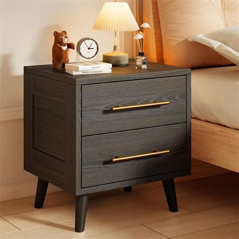 Aiho Nightstand Bedside Table With Metal Handles Modern Wood Night