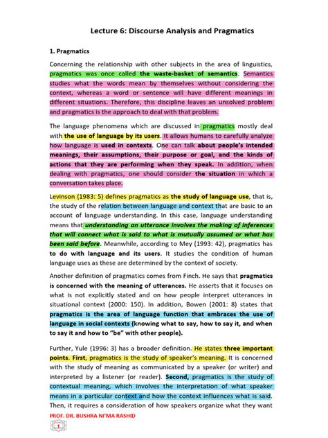 lecture 6 discourse analysis and pragmatics pdf semantics