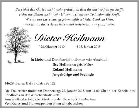 Traueranzeigen Von Dieter Heilmann Trauer In Nrw De